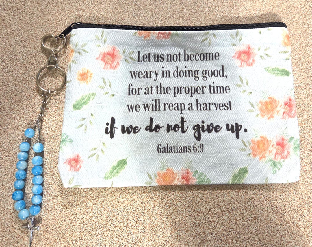 Floral Christian Makeup Bag: Religious Gift With Beaded Key Ring - Etsy