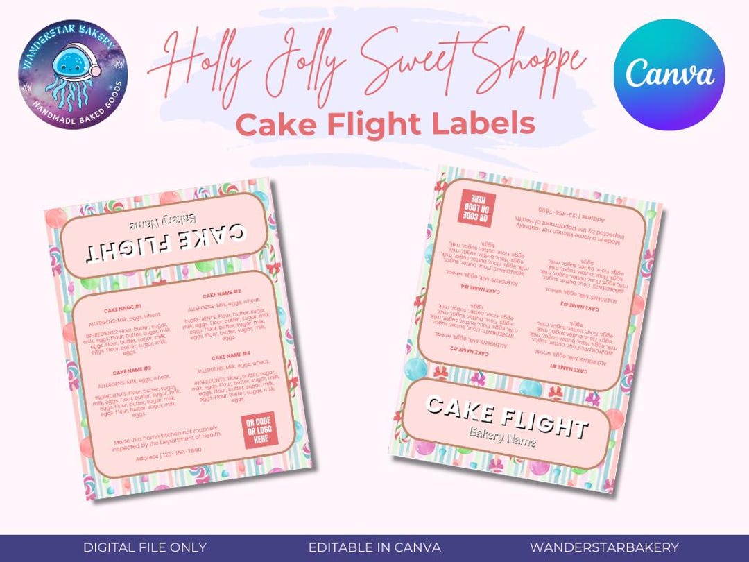 Holly Jolly Sweet Shoppe Cake Flight Label | Editable Canva Template ...