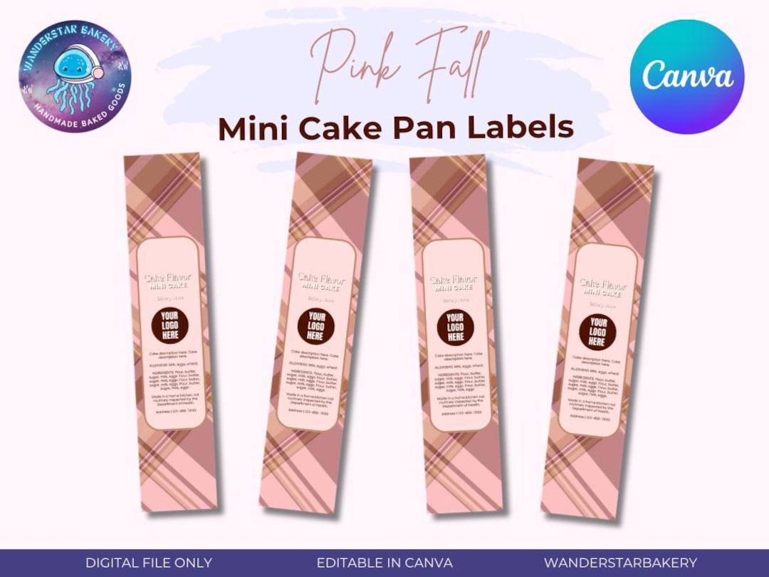 Pink Fall Mini Cake Pan Label, Editable Canva Template (digital ...