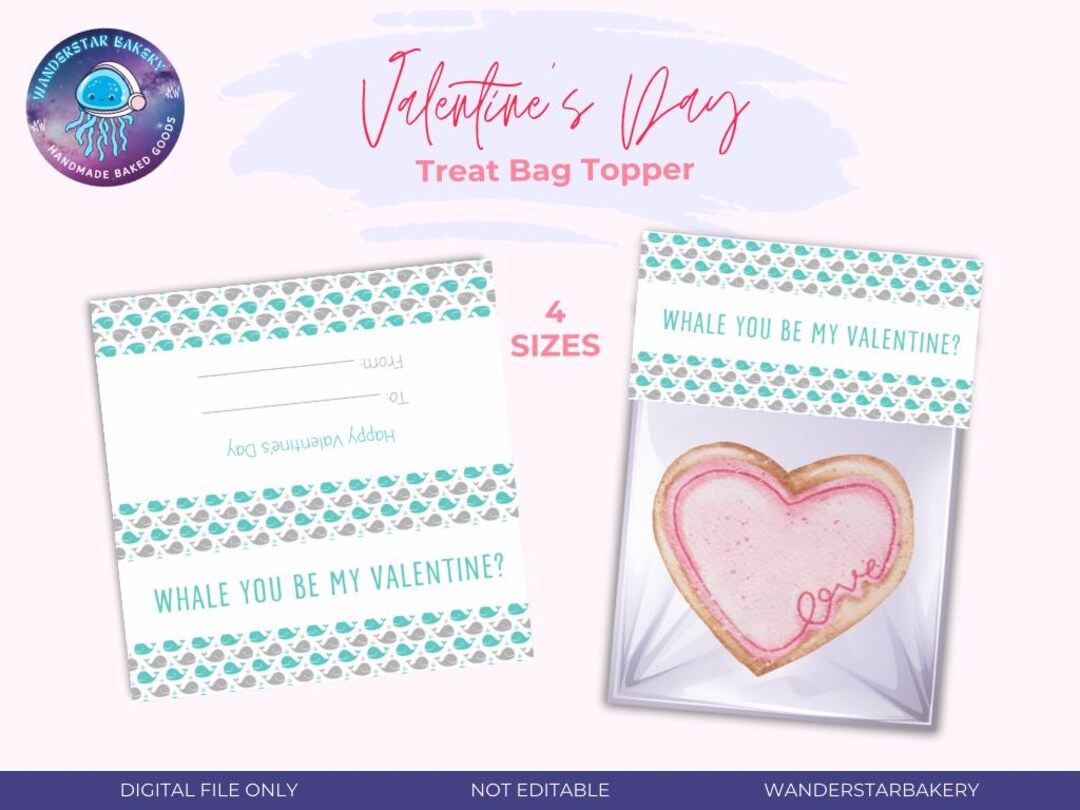 Valentine's Day Cookie Bag Topper, Whale Design (digital Download) - Etsy