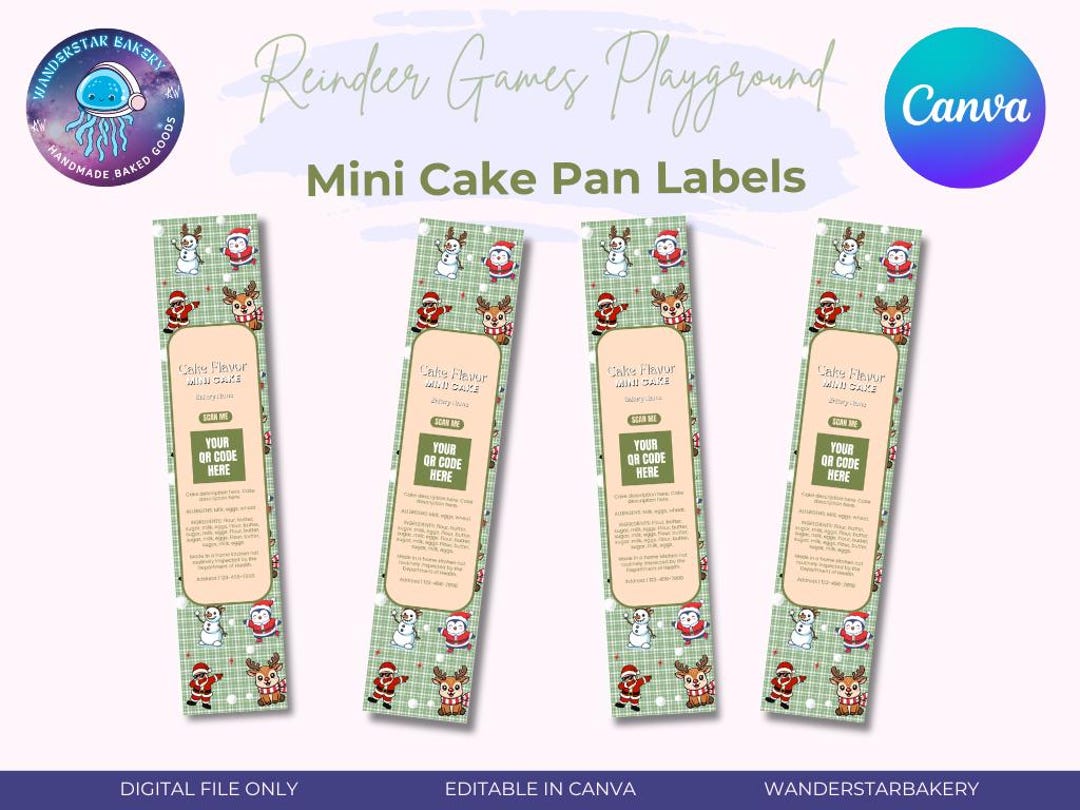 Reindeer Games Playground Mini Cake Pan Label QR Code | Editable Canva ...