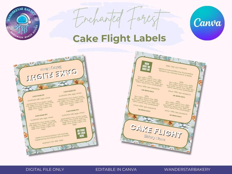 Enchanted Forest Cake Flight Label | Editable Canva Template (digital ...