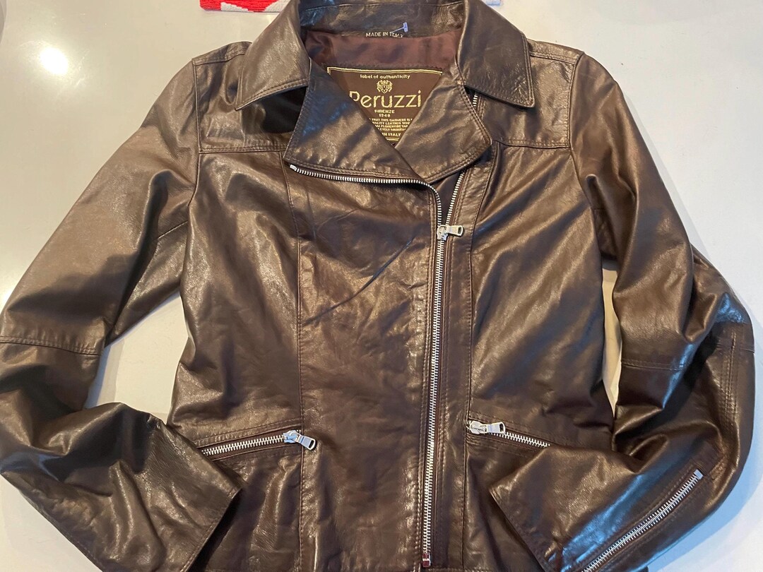 Peruzzi Vera Pelle Leather Italian Made Moto Style Jacket Brown Women's ...