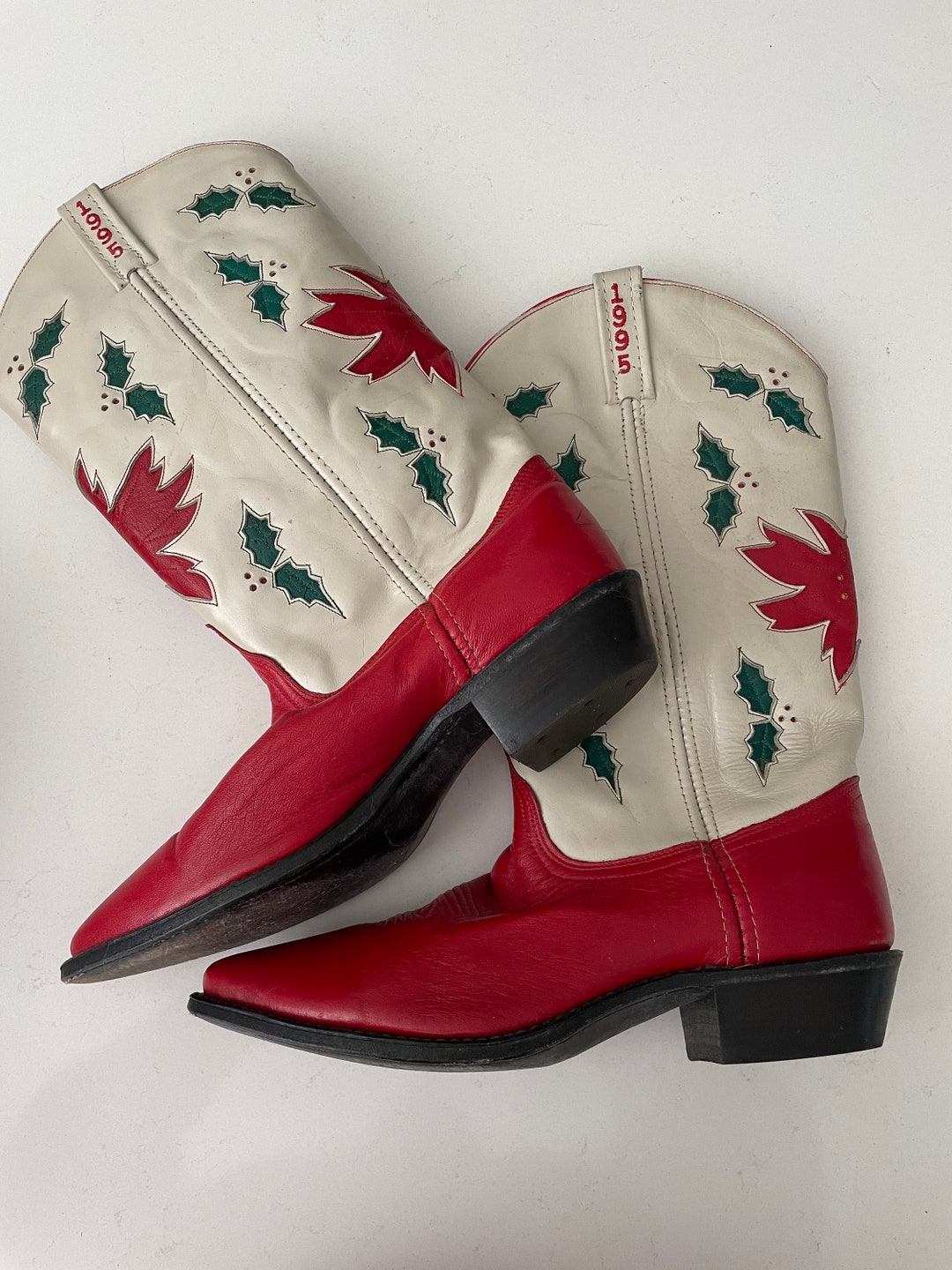 Acme Poinsettia Christmas Cowboy Boots Sz 10 1995 - Etsy