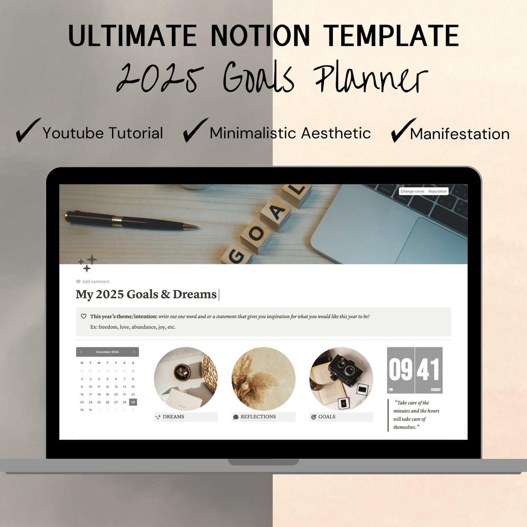 Minimalistic 2025 Notion Template, New Year Planner, Aesthetic Digital ...