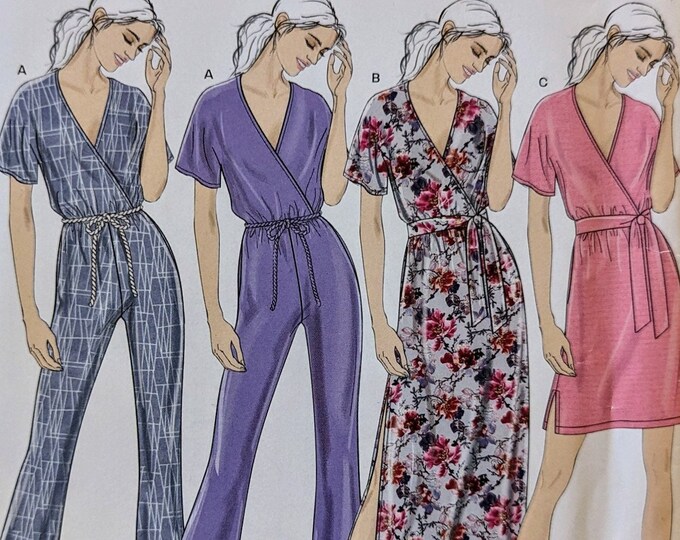 NEW LOOK 6554 / D0931 UNCUT Knit Jumpsuit Wrap Dress Tie Maxi Pattern ...