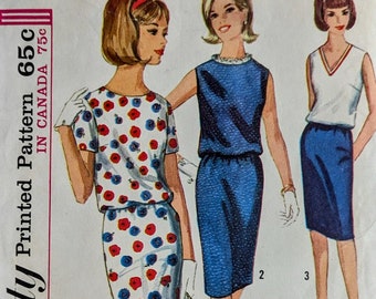 SIMPLICITY 5807 UNCUT Size 10 Bust 31 One-piece Dress Blouse and Skirt ...