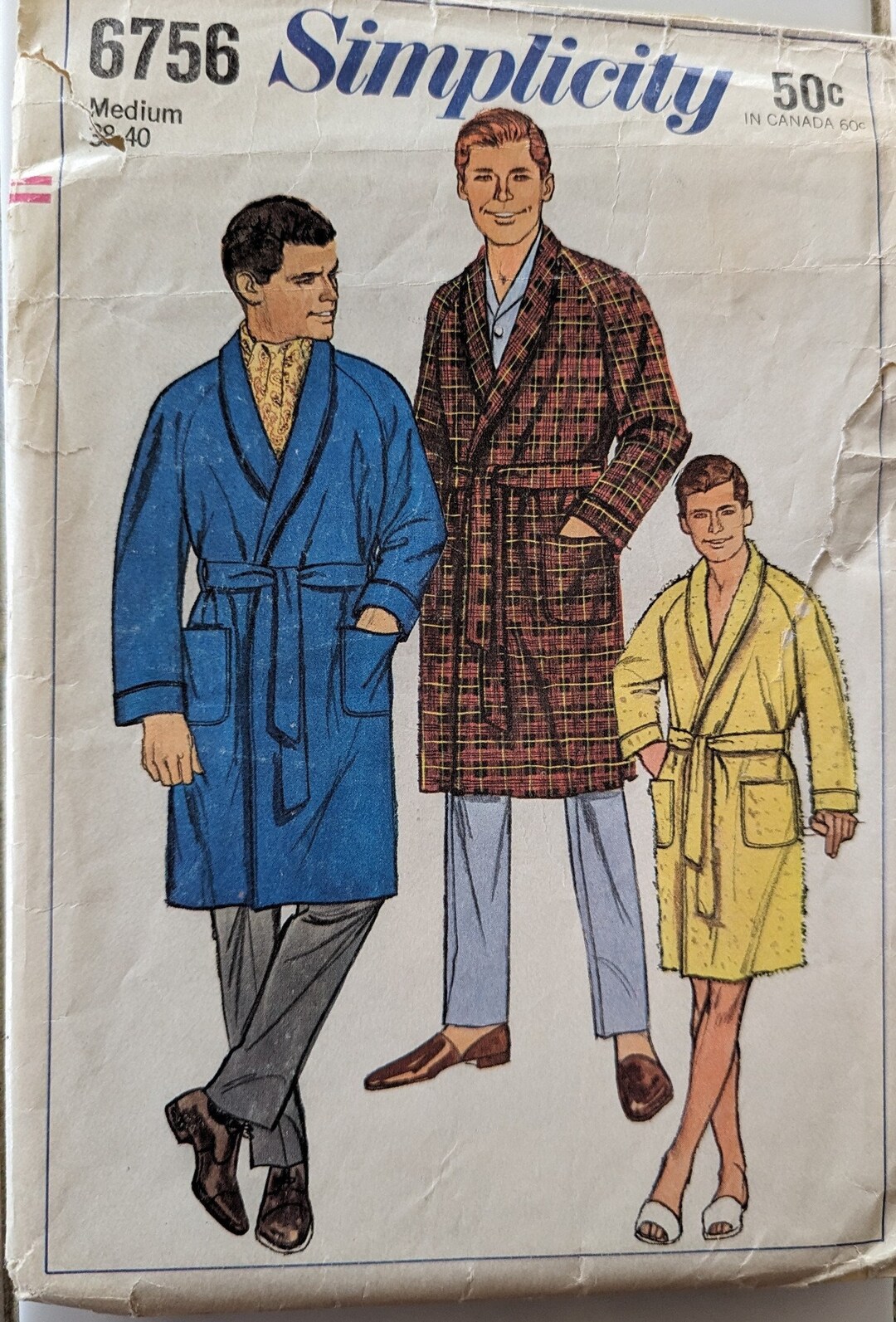 SIMPLICITY 6756 Medium 38-40 Men's Robe Bathrobe Vintage 1960's Pattern ...