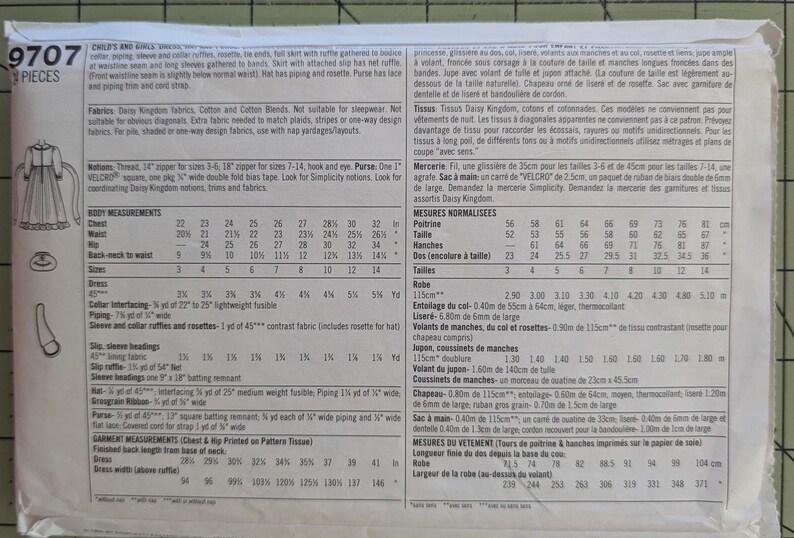 SIMPLICITY 9707 Size 3-6 Daisy Kingdom Child's Girls Dress Hat Purse ...