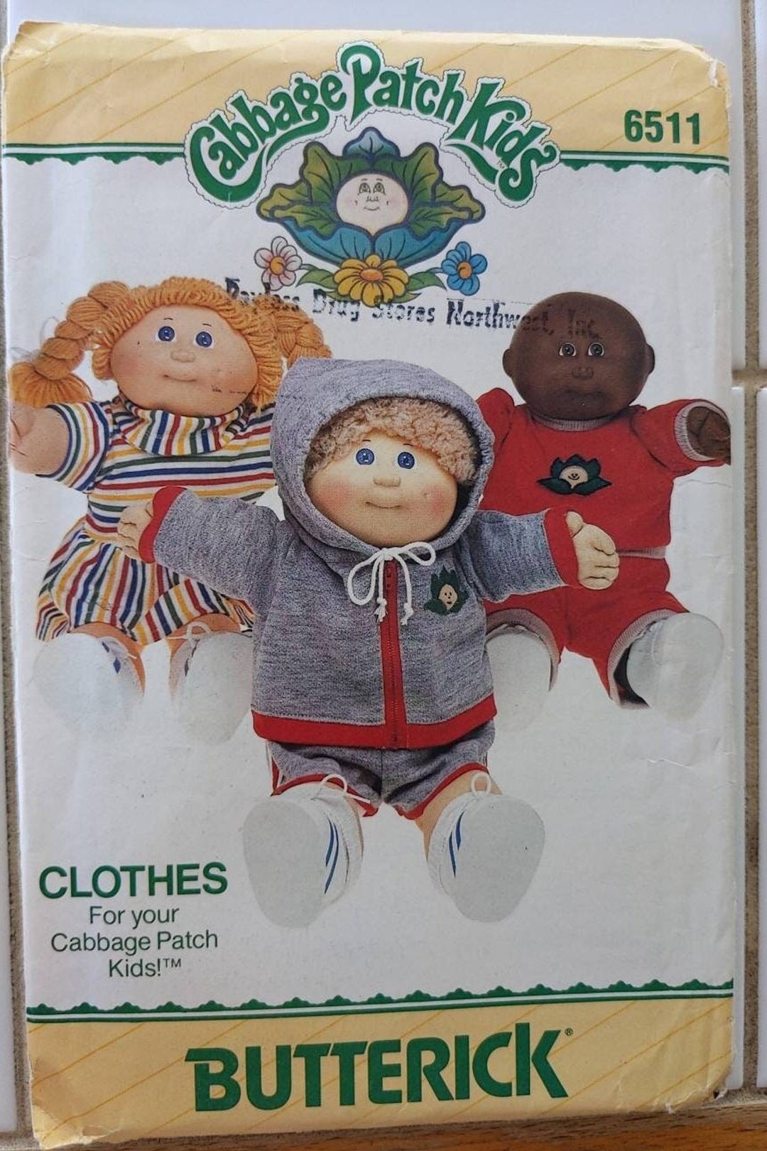 BUTTERICK 6511 UNCUT Cabbage Patch Knit Clothes Hooded Sweatshirt Kids ...