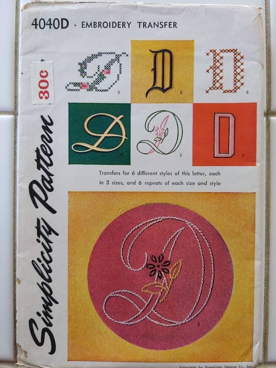 SIMPLICITY 4040 UNCUT d Letter Embroidery Transfer - Etsy