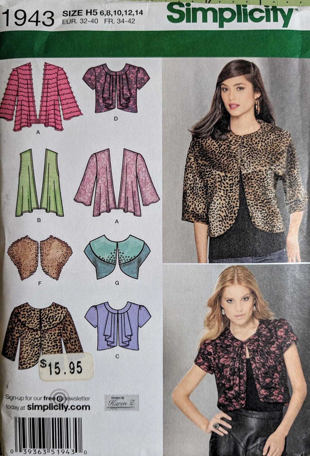 SIMPLICITY 1943 UNCUT Size 6-14 Designs by Karen Z Knit & Woven Jackets ...