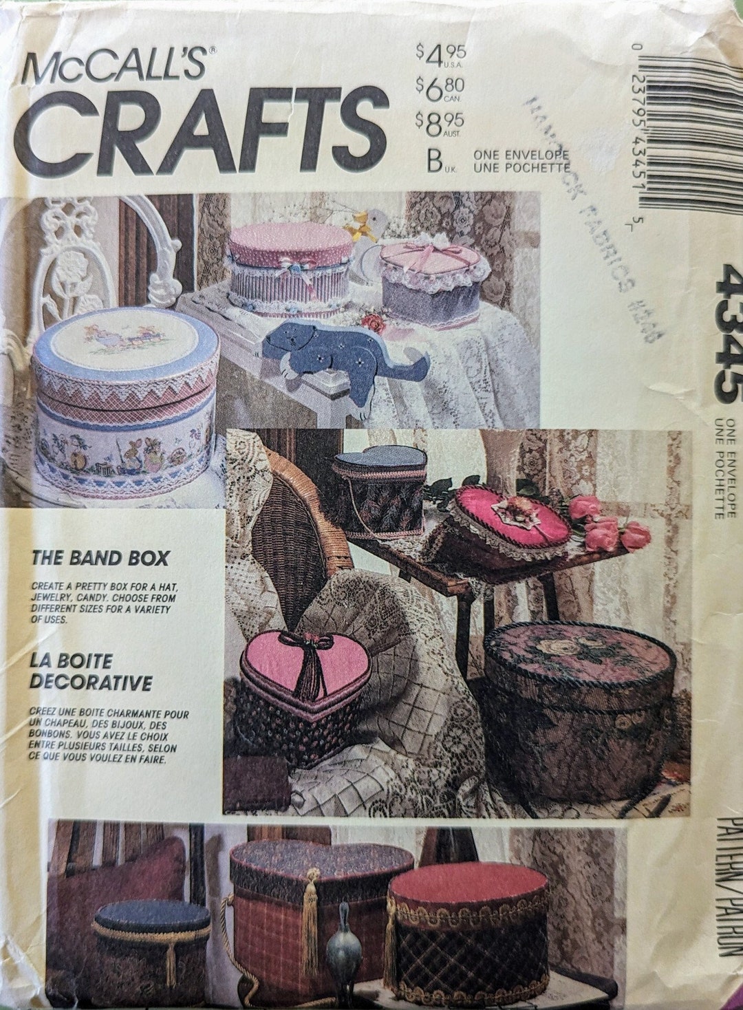 Mccall's 4345 UNCUT "the Band Box" Hat Box Package Victorian Heart ...