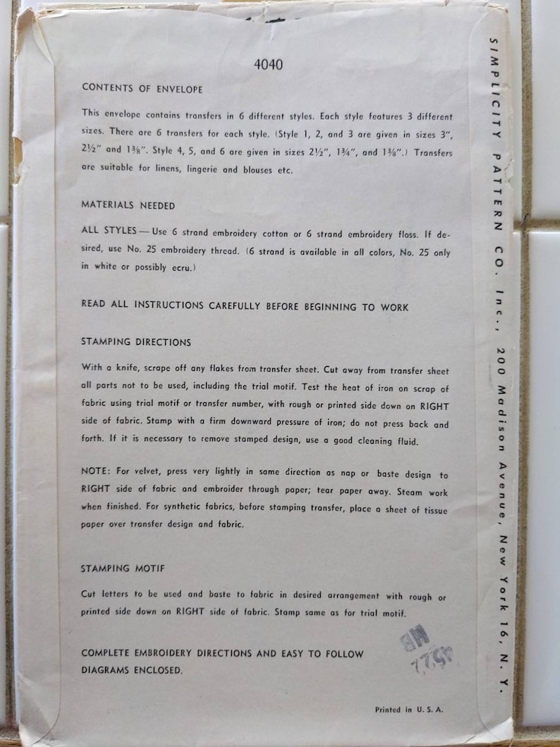 SIMPLICITY 4040 UNCUT "d" Letter Embroidery Transfer 6 Different Styles ...