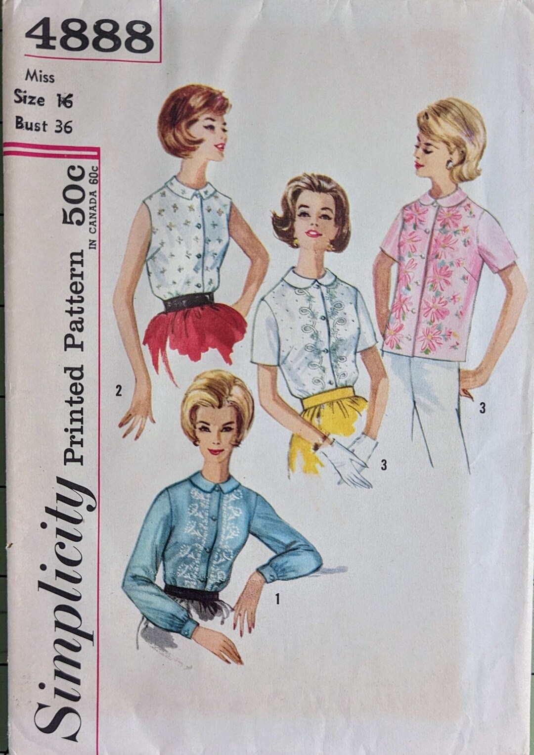 SIMPLICITY 4888 Size 16 Bust 36 Blouse Shirt Top Peter Pan Collar Long ...