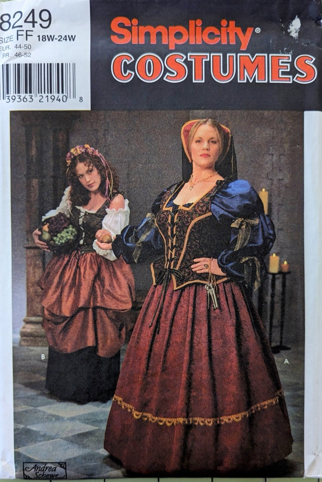 SIMPLICITY 8249 UNCUT Size 18w-24w Andrea Schewe Renaissance Medieval ...