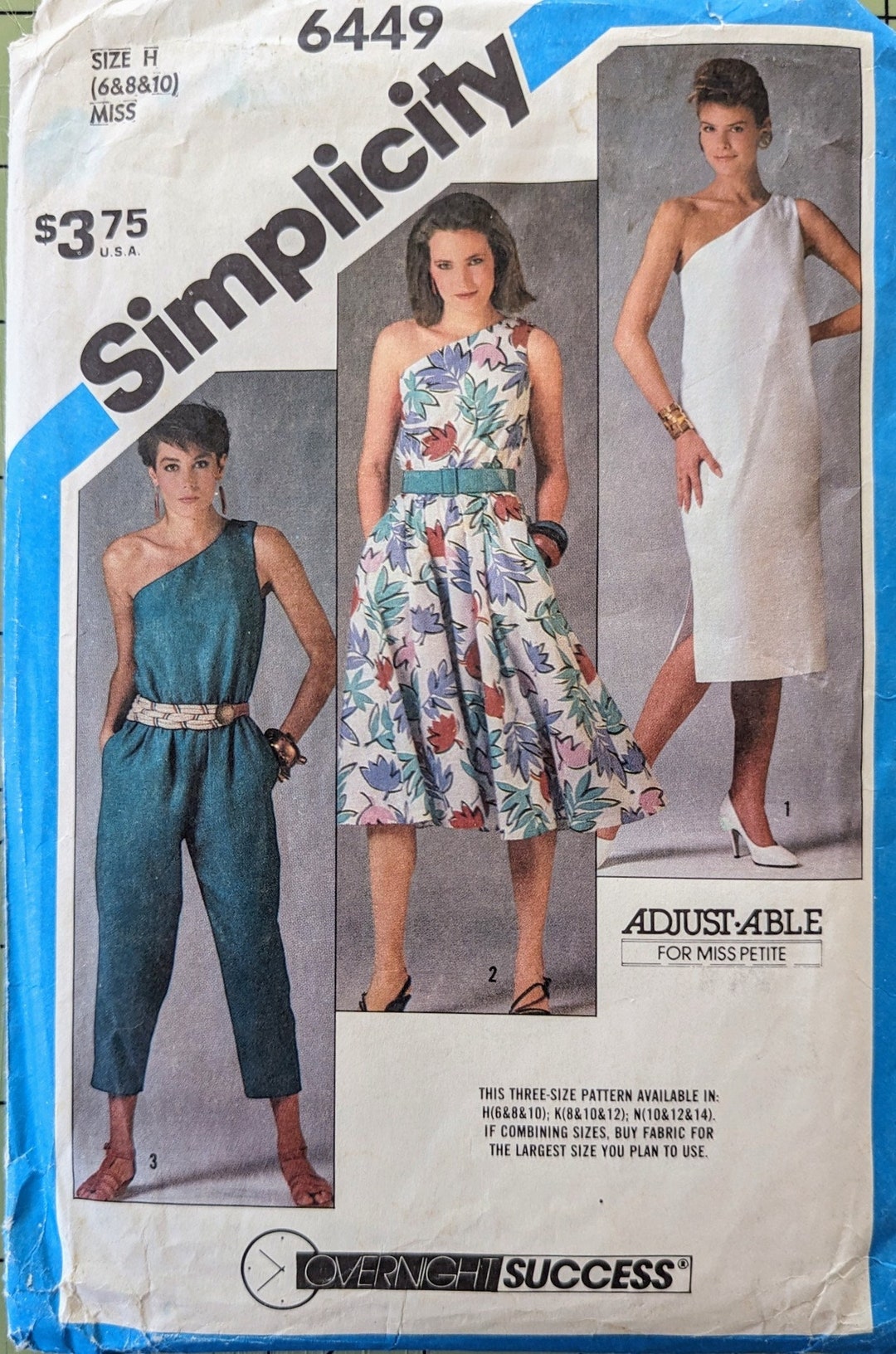 SIMPLICITY 6449 UNCUT Size 6-10 One Shoulder Dress & Jumpsuit Skirt ...