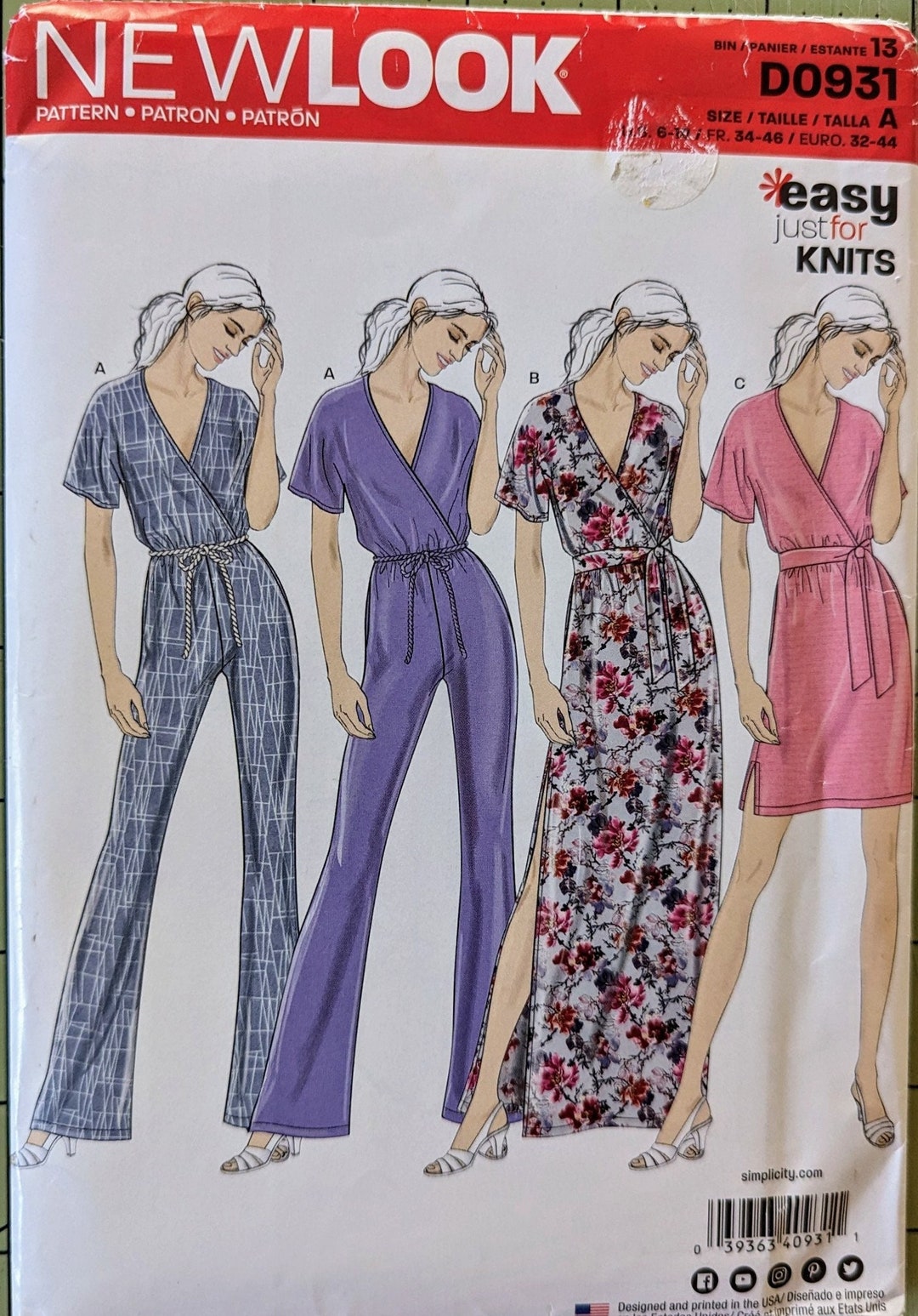 NEW LOOK 6554 / D0931 UNCUT Knit Jumpsuit Wrap Dress Tie Maxi Pattern ...