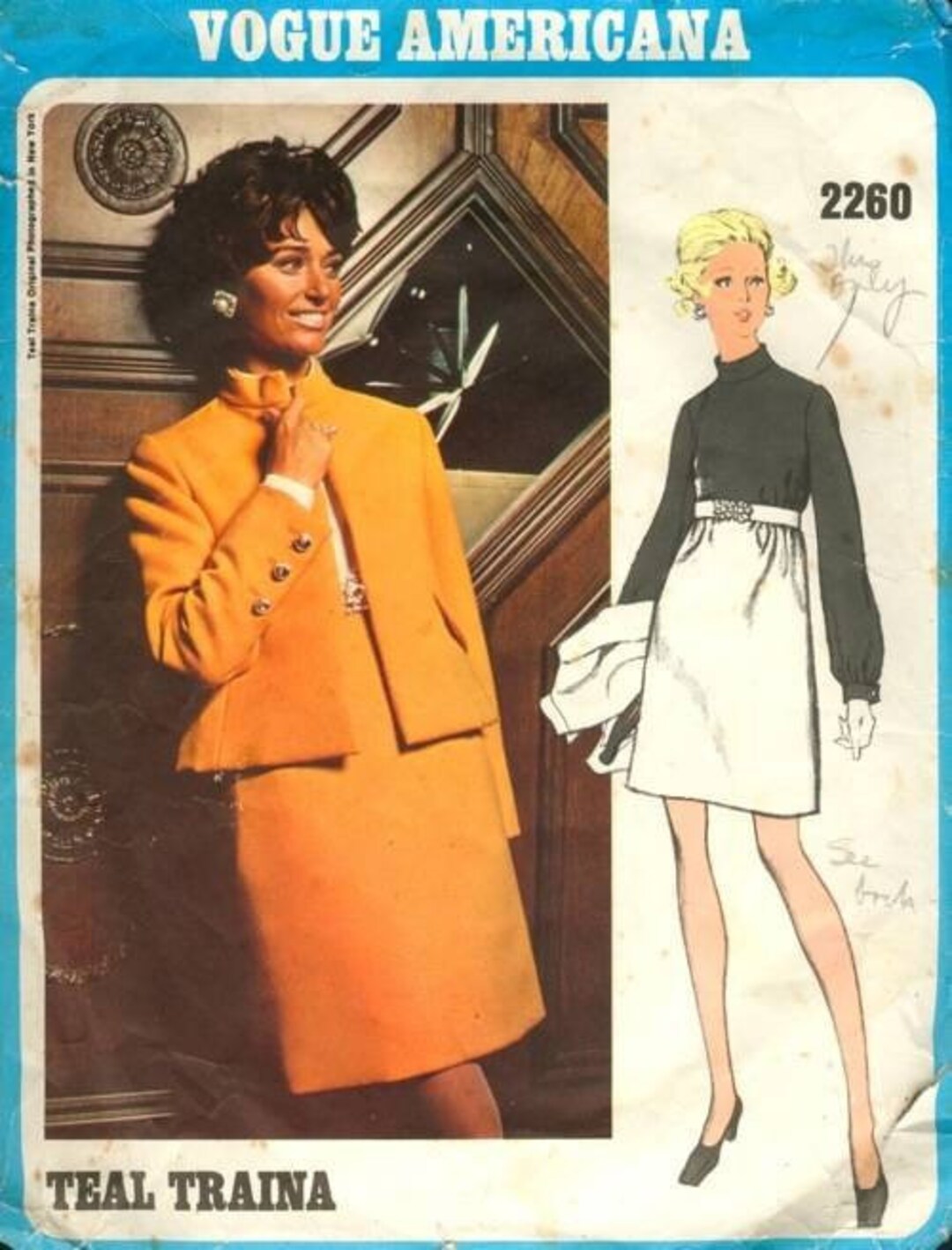 VOGUE 2260 Size 14 Bust 36 Teal Traina Two-piece Dress Suit Jacket ...