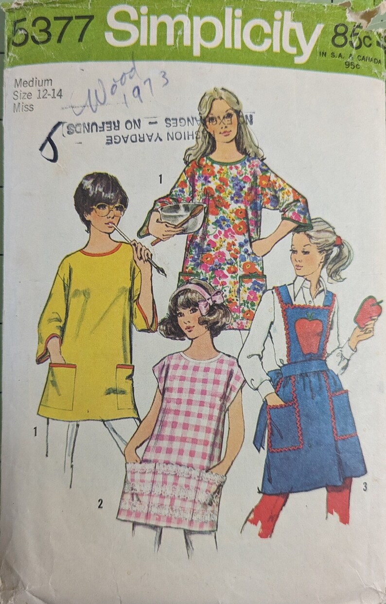 SIMPLICITY 5377 Size Medium 12-14 Bust 34-36 Apron Potholder Cobbler ...