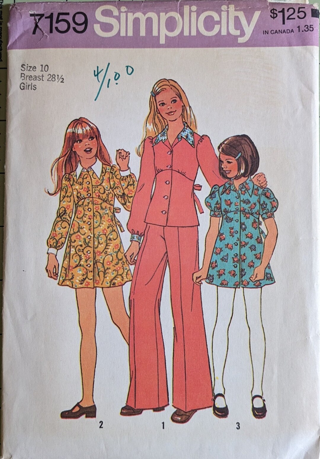 SIMPLICITY 7159 UNCUT Size 10 Chest 28 1/2" Girls Short Dress or Top ...