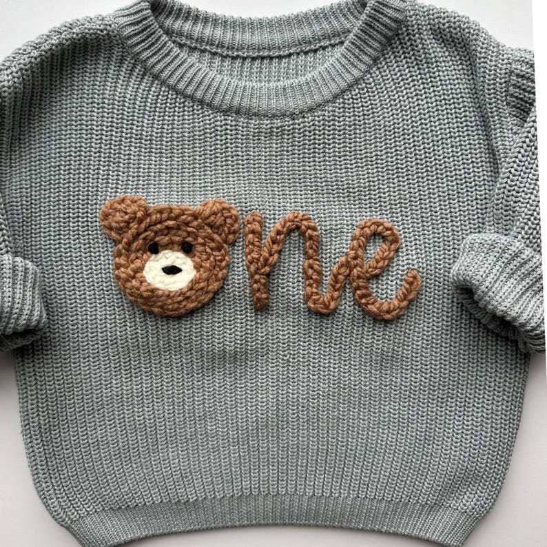 Teddy Bear One Sweater | Hand Embroidered Bear Shirt | Baby Toddler ...