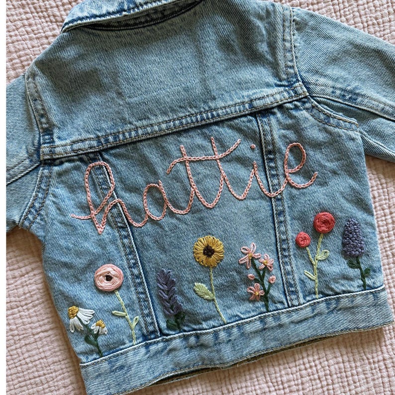 Custom Floral Baby Toddler Jean Jacket | Personalized Hand Embroidered ...