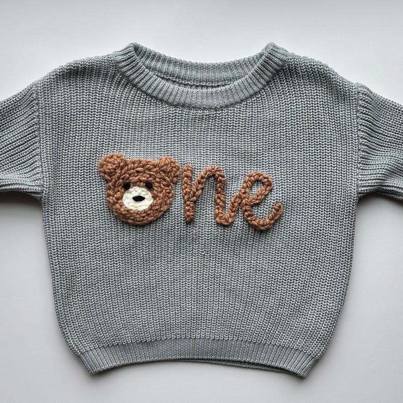 Teddy Bear One Sweater | Hand Embroidered Bear Shirt | Baby Toddler ...