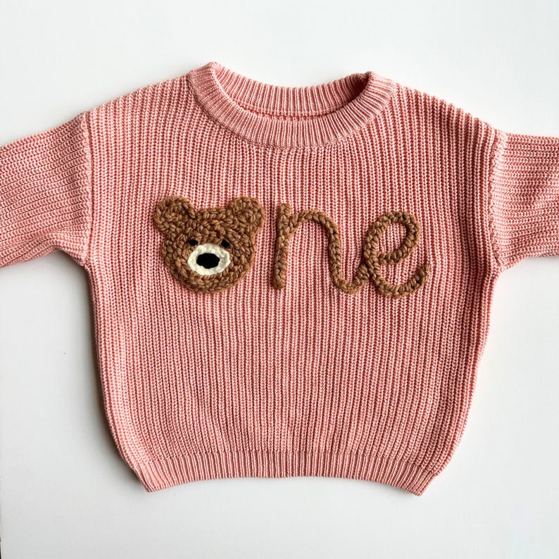 Teddy Bear One Sweater | Hand Embroidered Bear Shirt | Baby Toddler ...