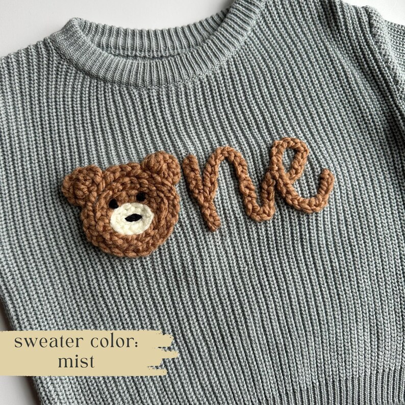 Teddy Bear One Sweater | Hand Embroidered Bear Shirt | Baby Toddler ...