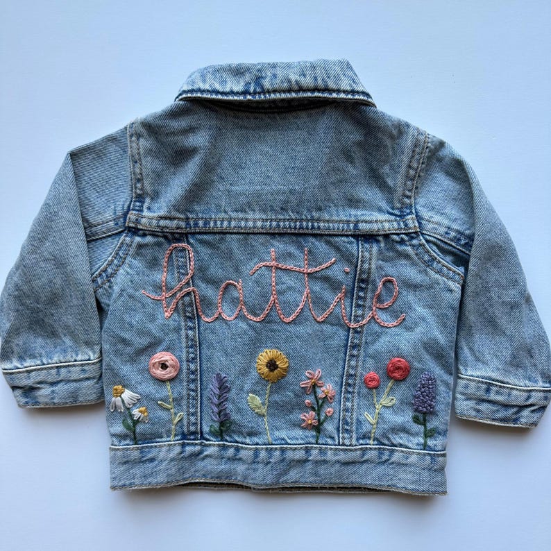 Custom Floral Baby Toddler Jean Jacket | Personalized Hand Embroidered ...