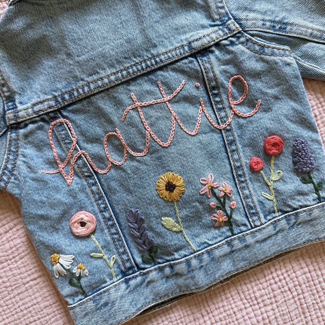 Custom Floral Baby Toddler Jean Jacket | Personalized Hand Embroidered ...