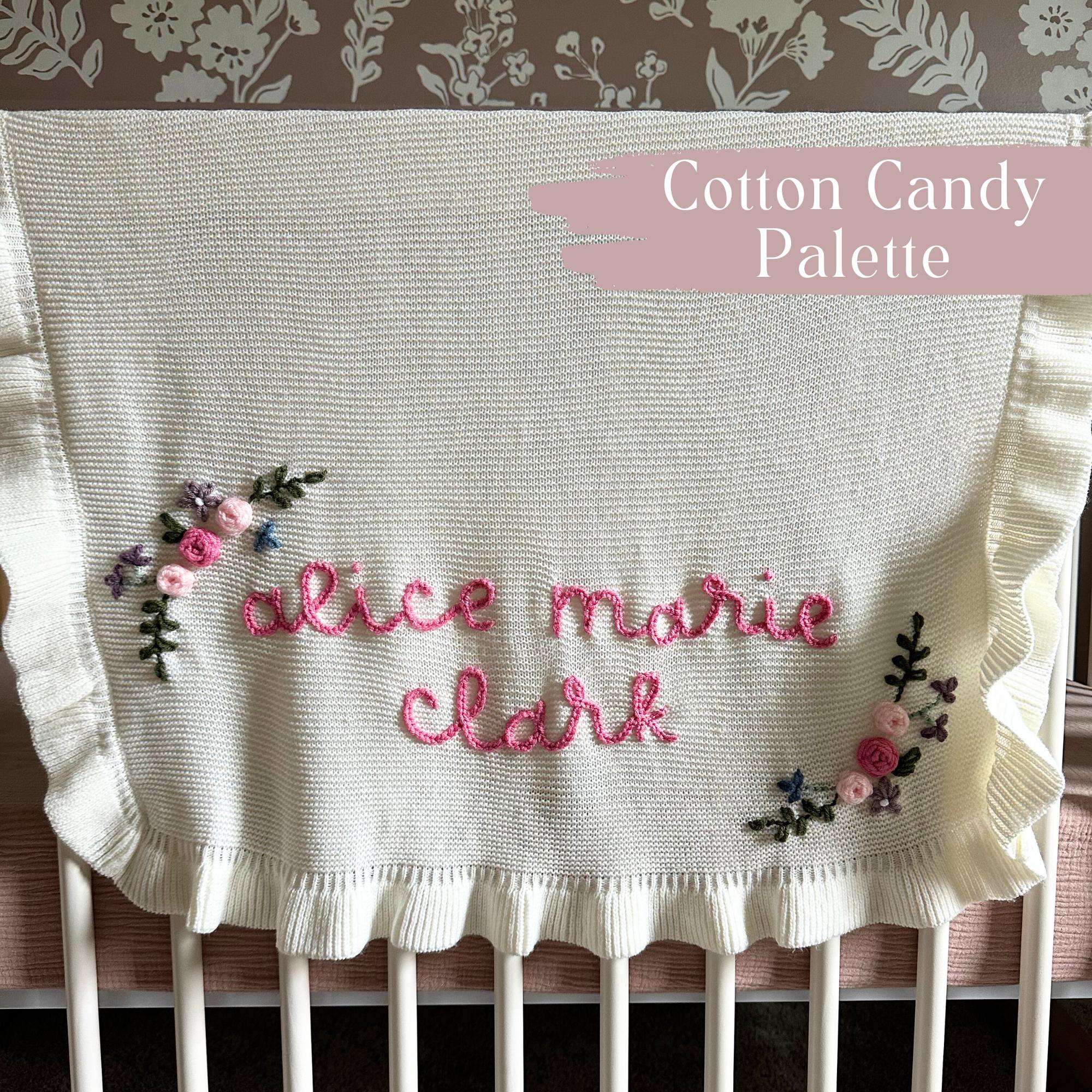 Hand Embroidered Baby Name Blanket | Custom Embroidered Floral Blanket ...