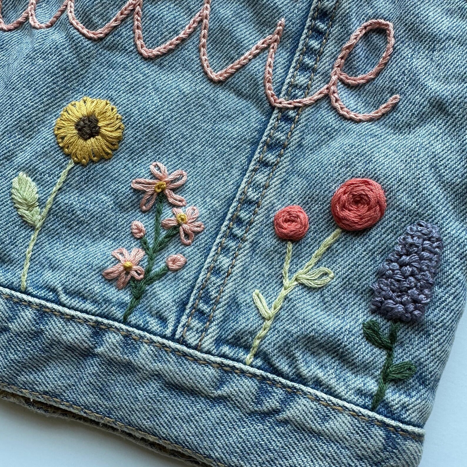 Custom Floral Baby Toddler Jean Jacket | Personalized Hand Embroidered ...