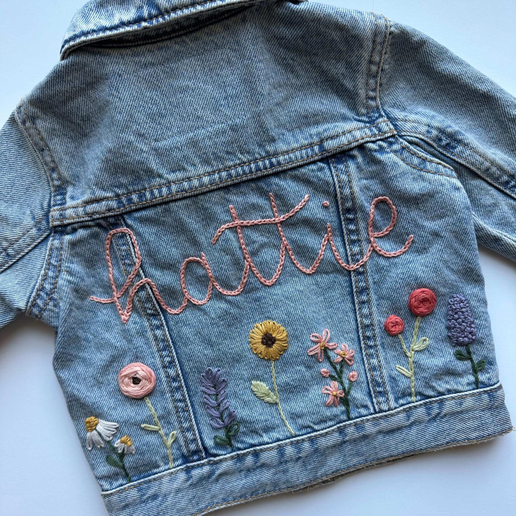 Custom Floral Baby Toddler Jean Jacket | Personalized Hand Embroidered ...