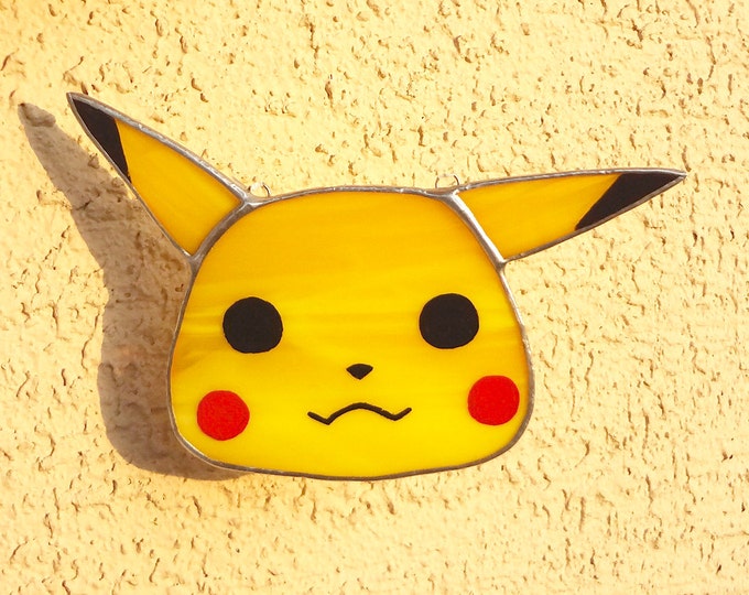 Pikachu Stained Glass Suncatcher - Pokemon Decor - Wall Art - Gotta ...