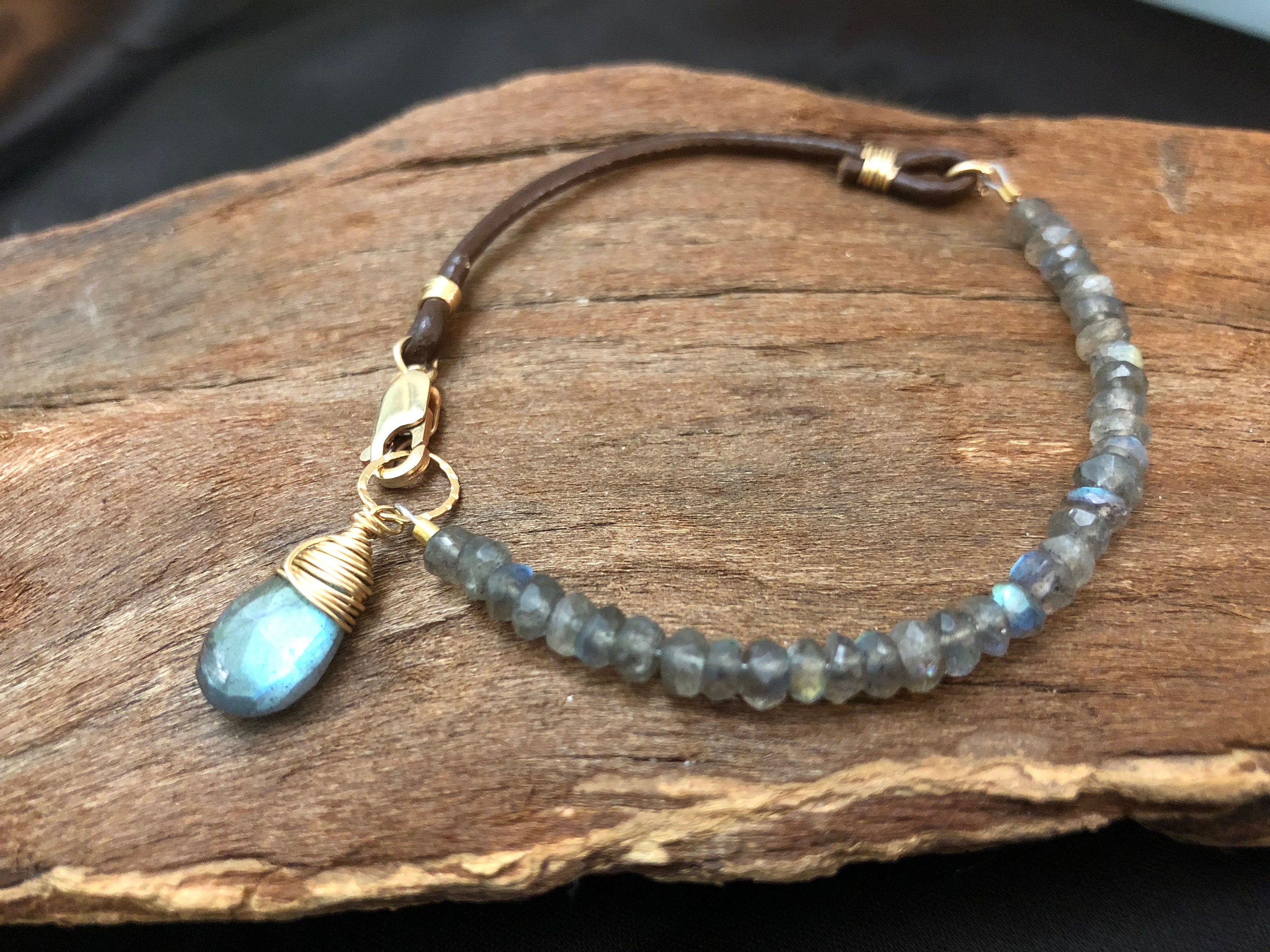 Layering Bracelet Labradorite Bracelet Labradorite Leather Bracelet ...