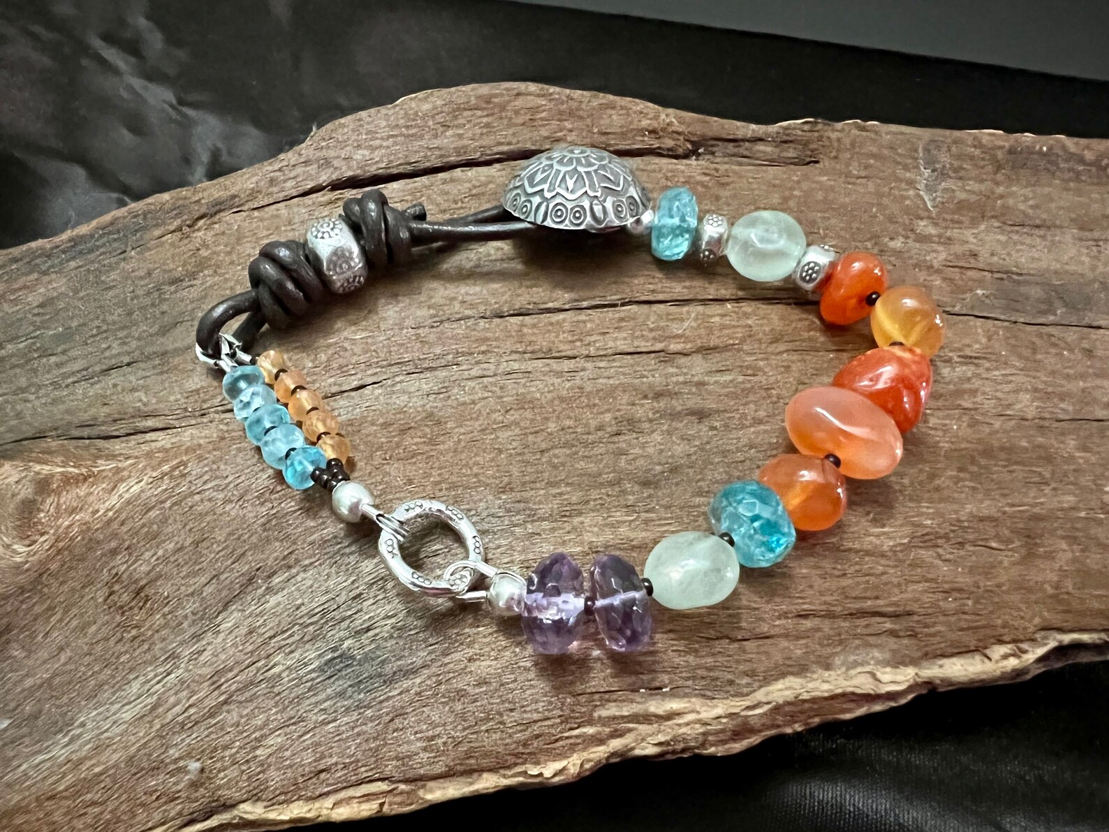 Water Color Bracelet Bohemian Gemstone Bracelet Leather Hill - Etsy