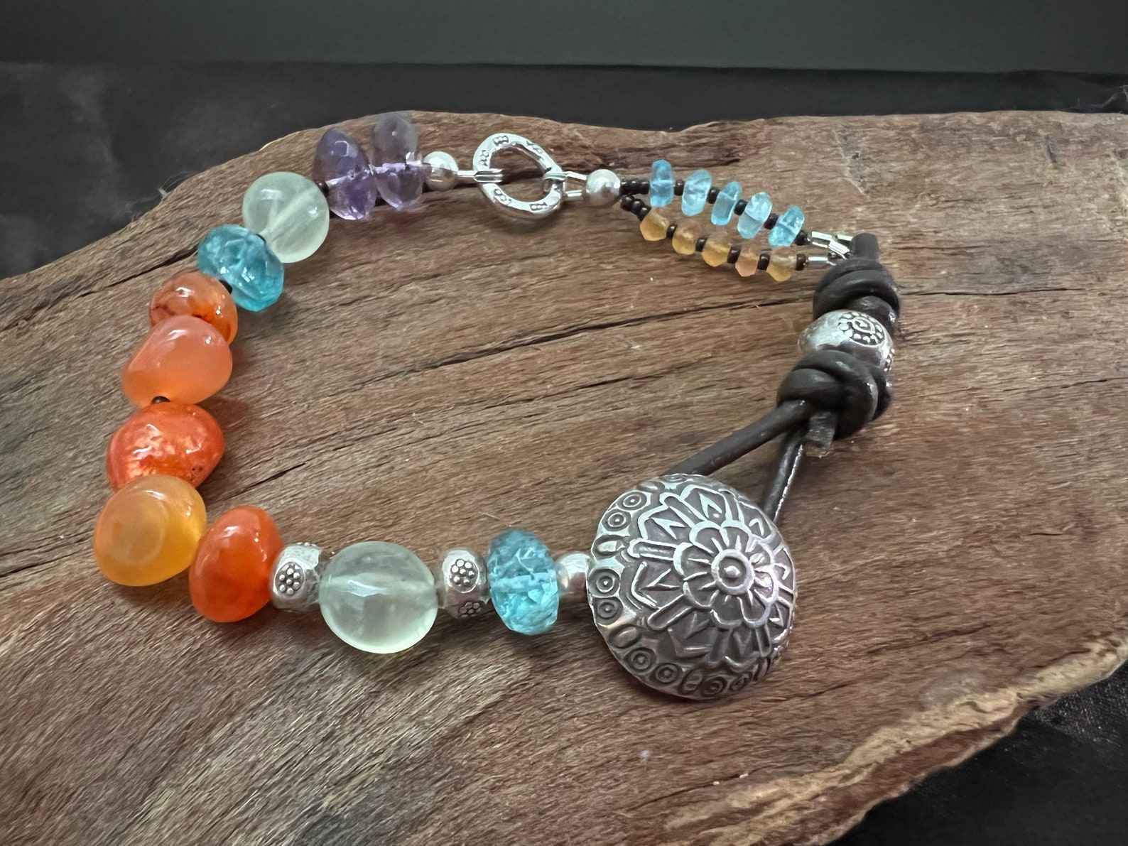 Water Color Bracelet Bohemian Gemstone Bracelet Leather Hill - Etsy