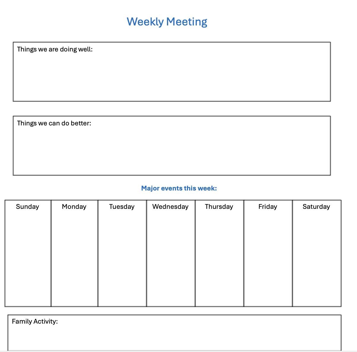 Family Check-in Template for Families, Family Check-in Printable ...