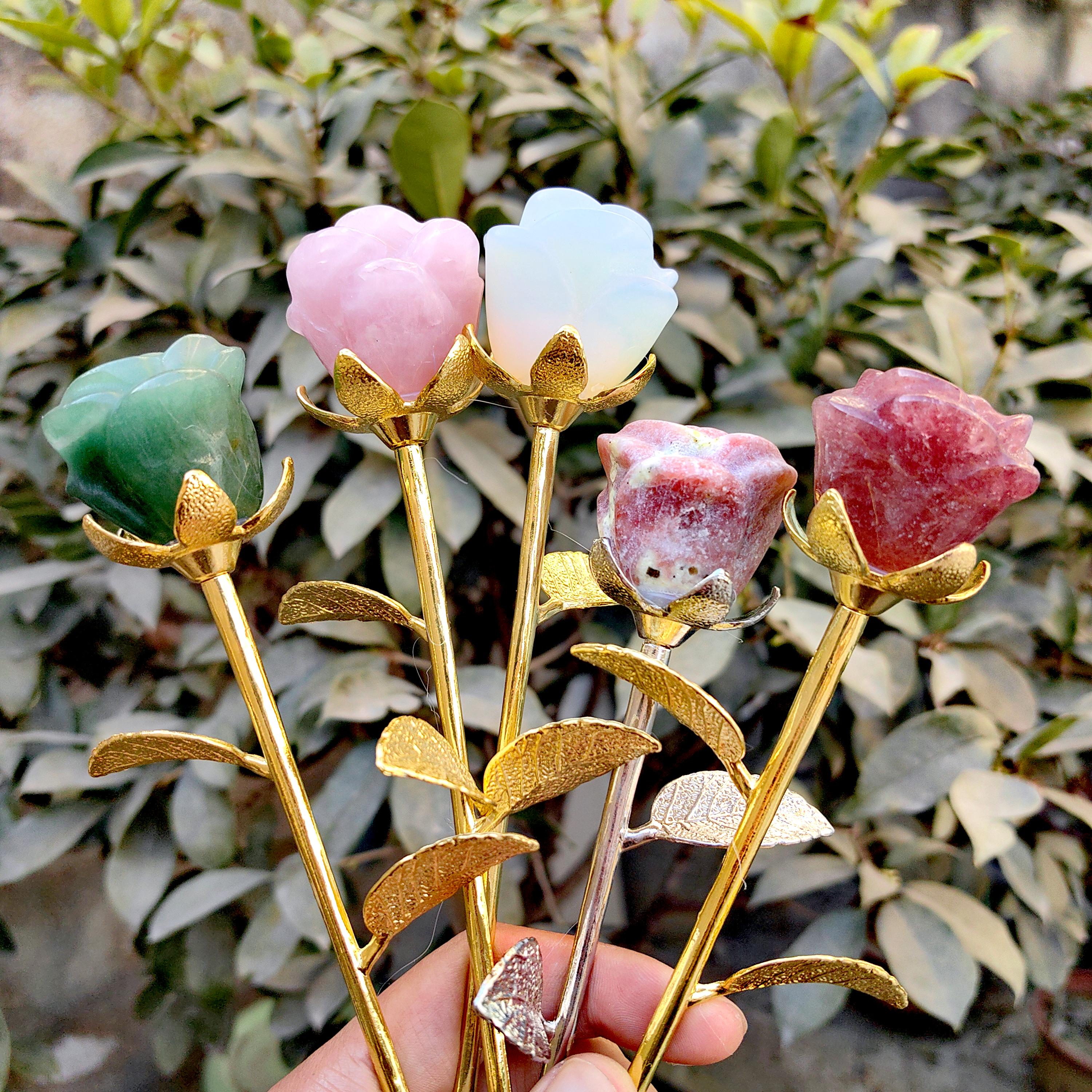 Crystal Gemstone Rose Flower,carved Crystal Home Decoration,reiki Heal ...