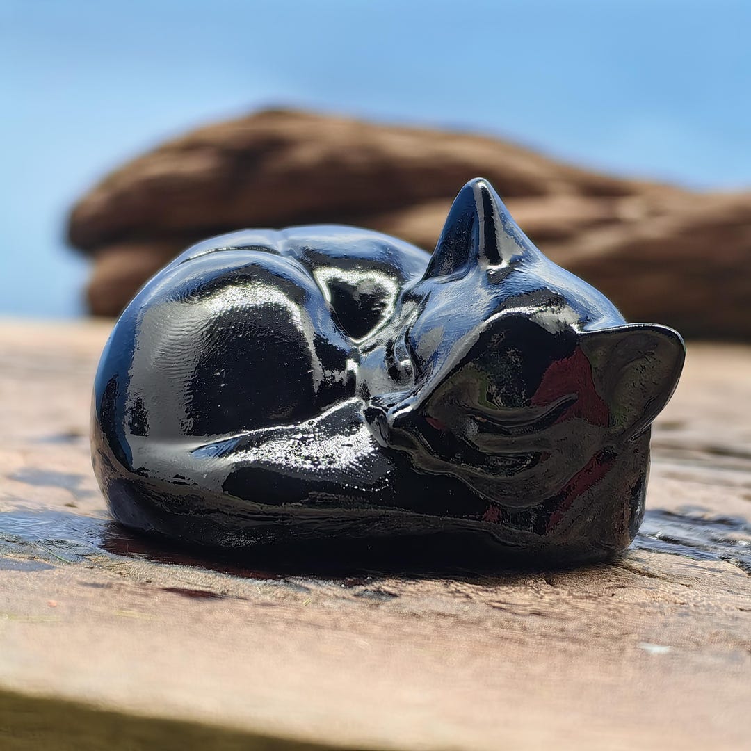 2" Obsidian Cat Decors Statue Crystals Sleeping Cats Gemstone Cute ...