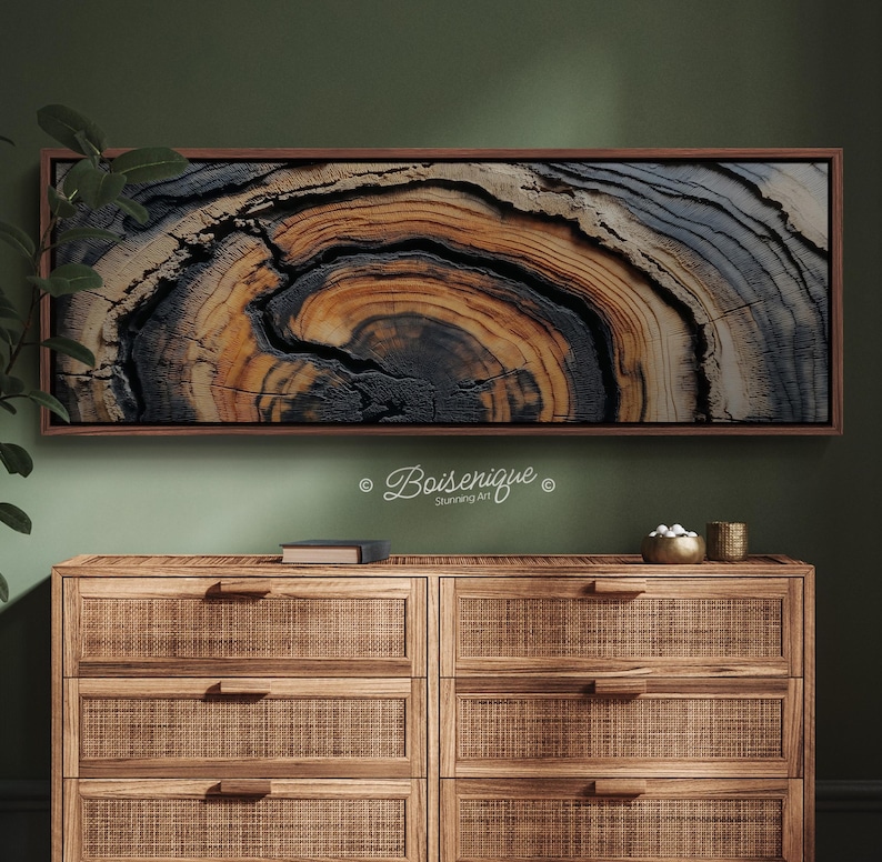 Modern Tree Ring Canvas Print, Panoramic Wall Art, Rustic Farmhouse ...