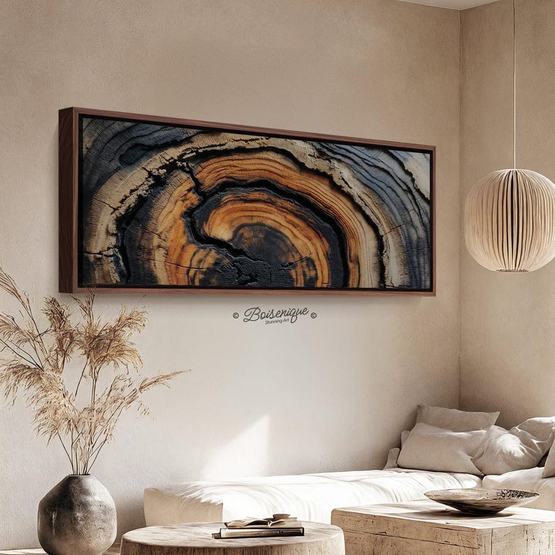 Modern Tree Ring Canvas Print, Panoramic Wall Art, Rustic Farmhouse ...