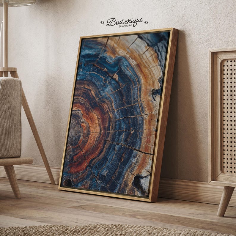 Vintage Tree Ring Framed Wall Art, Colorful Abstract Tree Ring Canvas ...