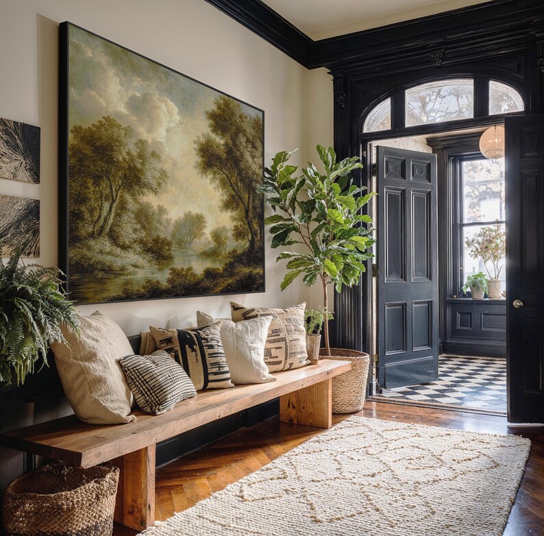 Extra Large Wall Art Vintage Landscape Painting | Rustic Farmhouse ...
