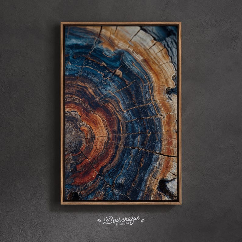 Vintage Tree Ring Framed Wall Art, Colorful Abstract Tree Ring Canvas ...