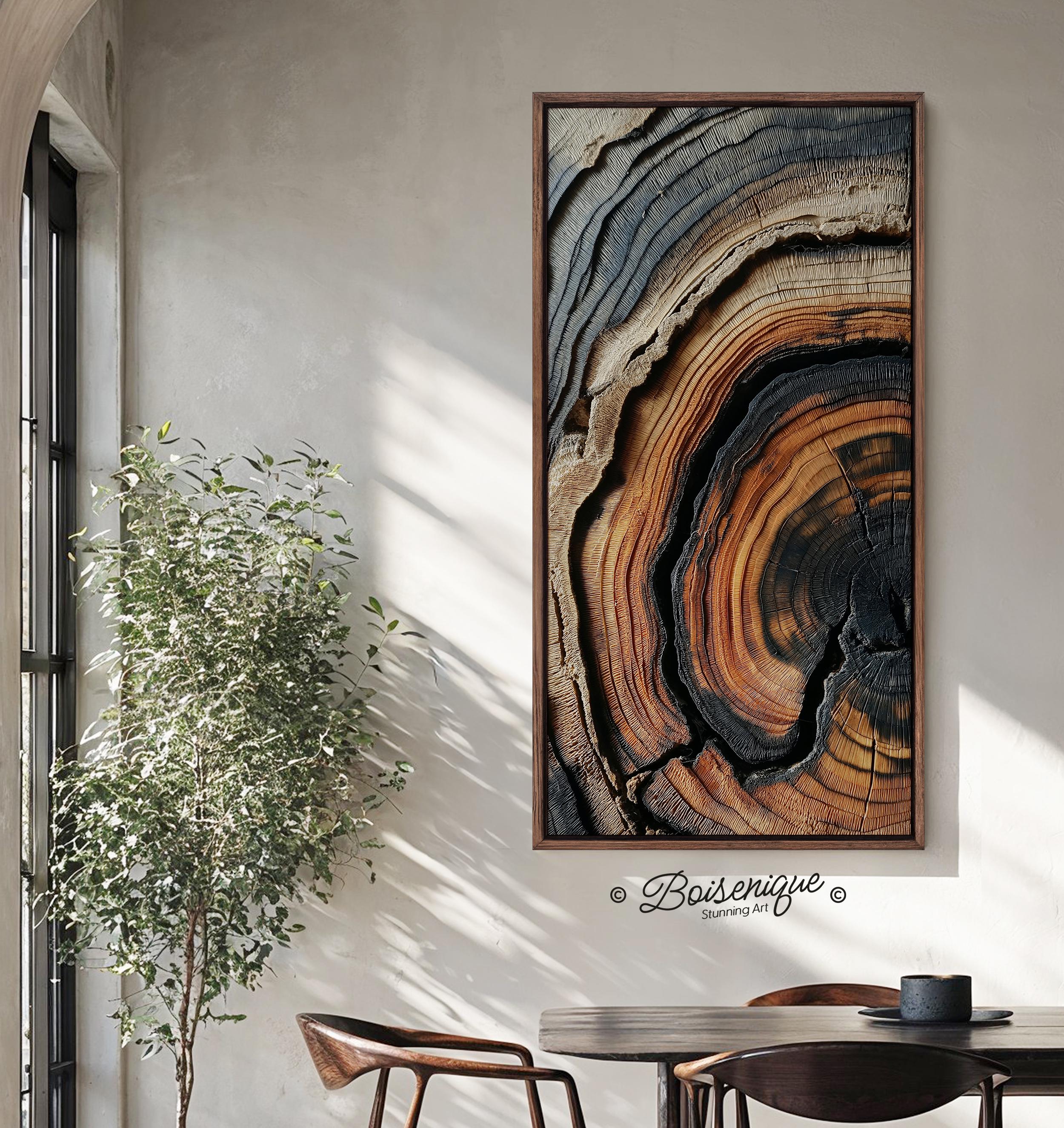 Vintage Wood Grain Abstract Art Print | Rustic Tree Ring Vertical Wall ...