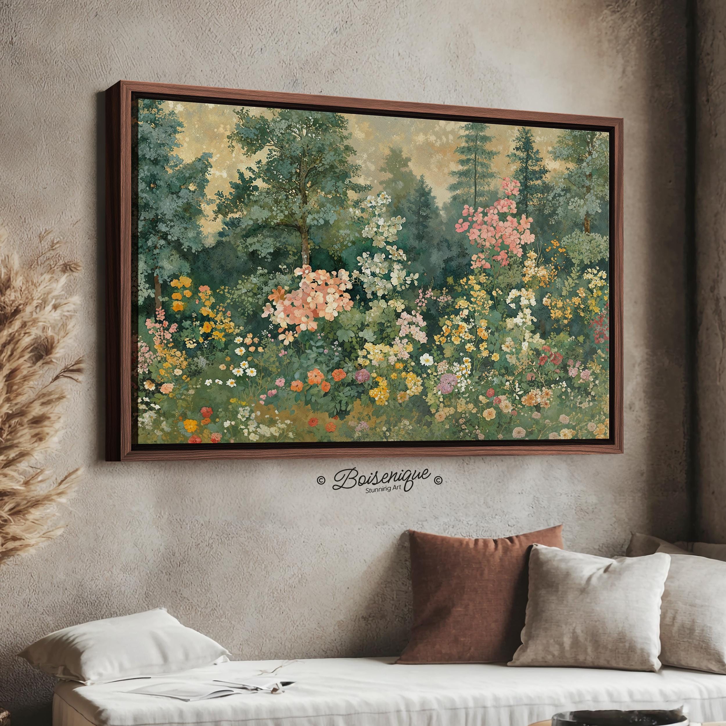 Vintage Wildflowers Field Landscape Wall Art Print, Framed Canvas ...