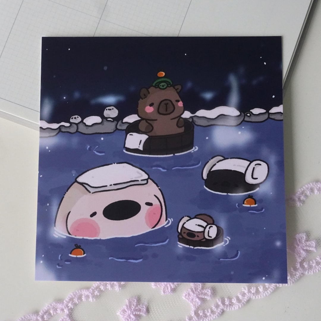 Capybara Sauna Small Art Print | 12x12cm, Wall Decor, Art Display, Post ...